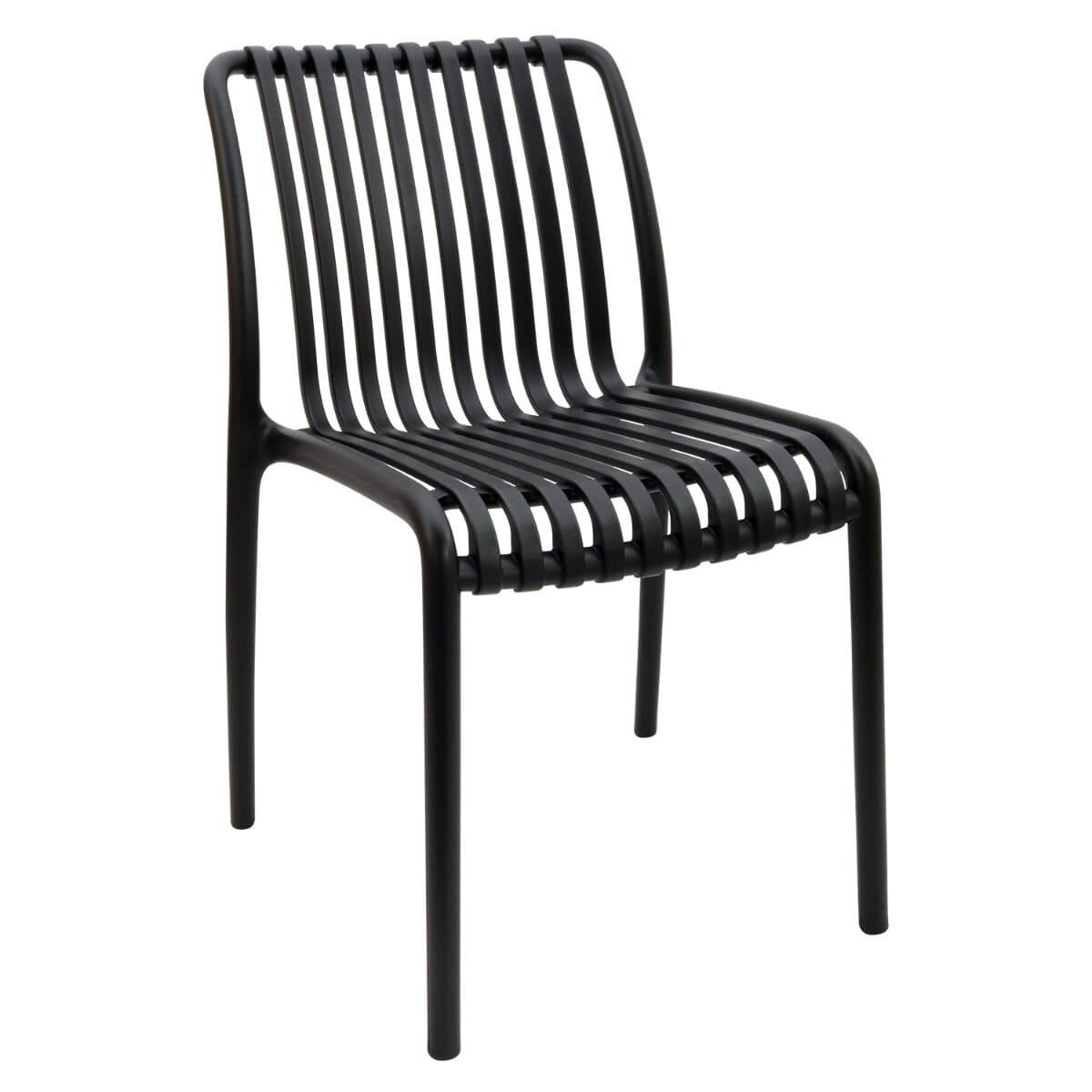 Stackable Indoor Outdoor Resin Chair With Striped Seat and Back in Black